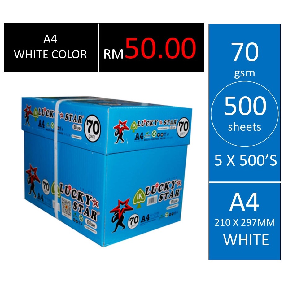 【READY STOCK | 5 X 500'S /BOX | 500SHEETS】A4 LUCKY STAR COPPIER PAPER ...