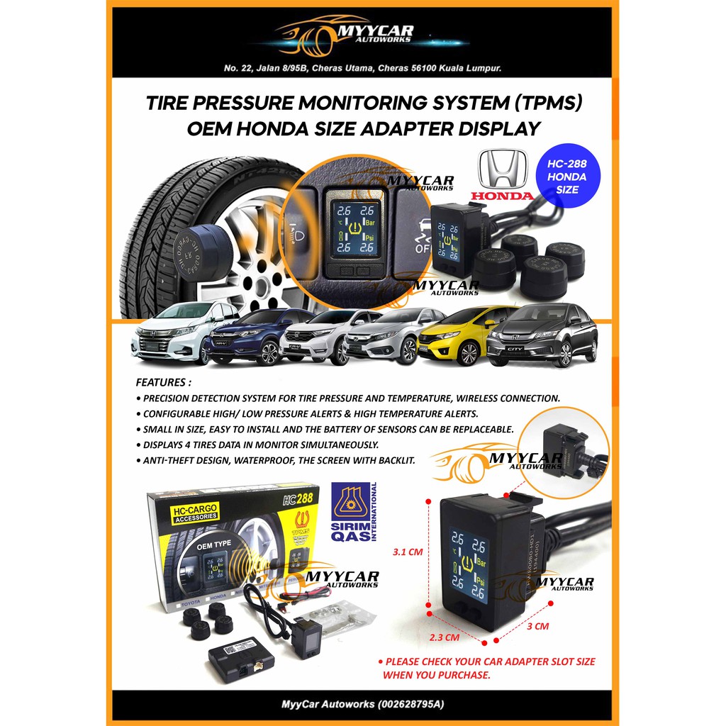 TPMS OEM Honda Size Adapter Display Tire Pressure Monitoring System ...