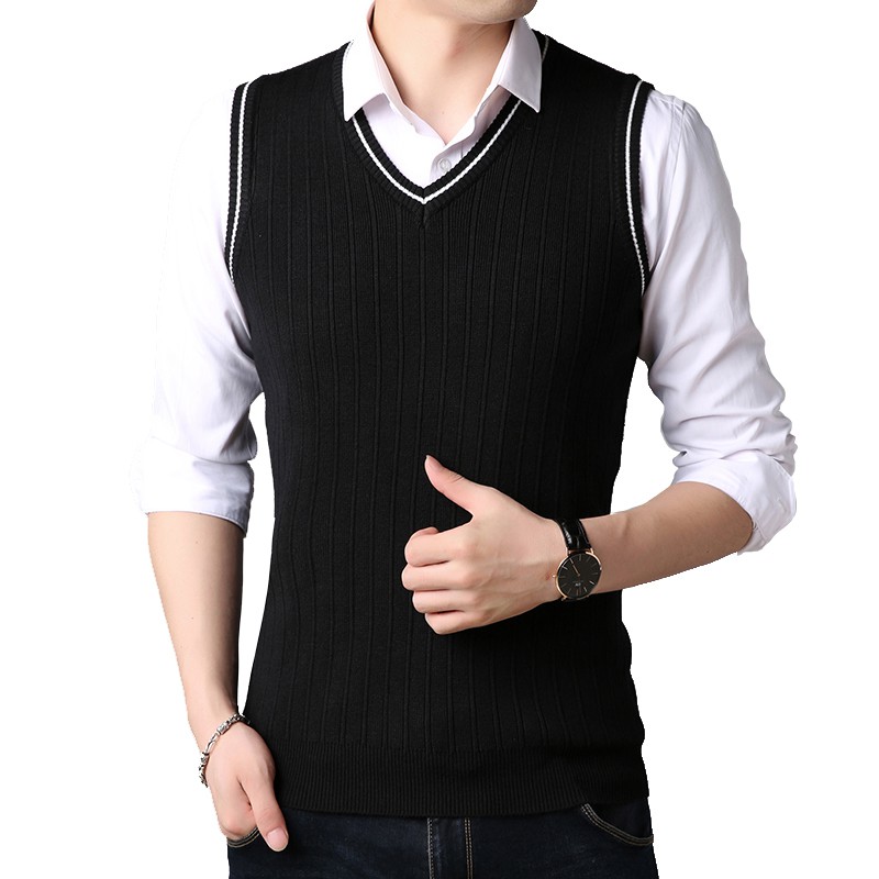 Men's casual simple fashion vest knitted pullover vest v-neck | Shopee ...