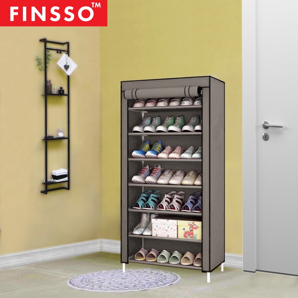FINSSO: Multi Shoe Rack 8& 10 Tiers Curtain Wardrobe Rak Kasut | Shopee ...
