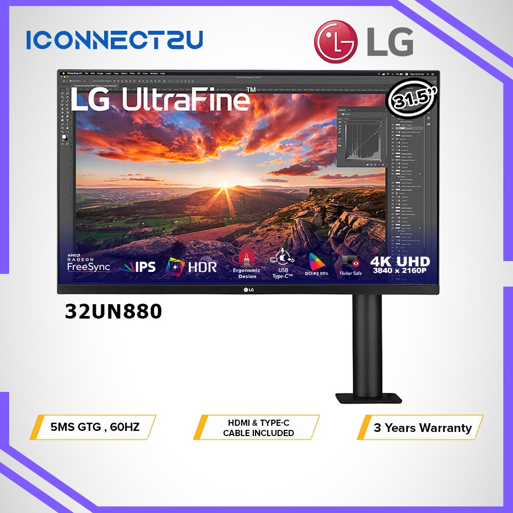 LG 31.5" 32UN880 5ms 60Hz UltraFine™ Display 4K HDR10 Ergonomic Type-C ...