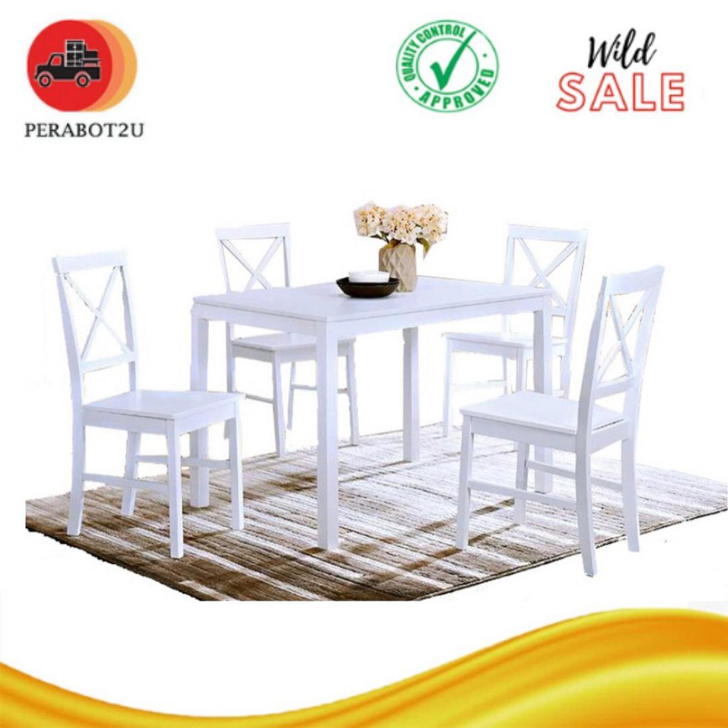 P2U SNN Set Meja Makan 4+1 Seat Putih / Set Makan/ 4+1 Dining Set White ...