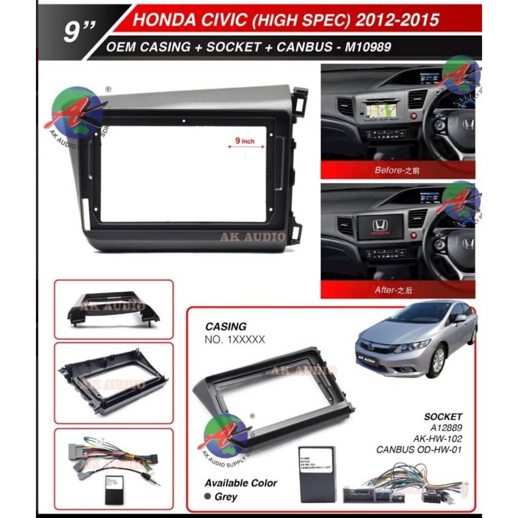 Casing Android 9" inch for Honda Civic FB 2012-2015 (High Spec ...