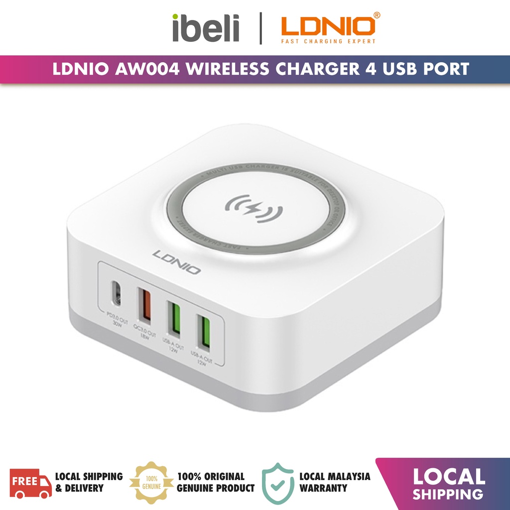 LDNIO AW004 32W Desktop Wireless Charger with 4 USB Port QC3.0+PD 30W ...