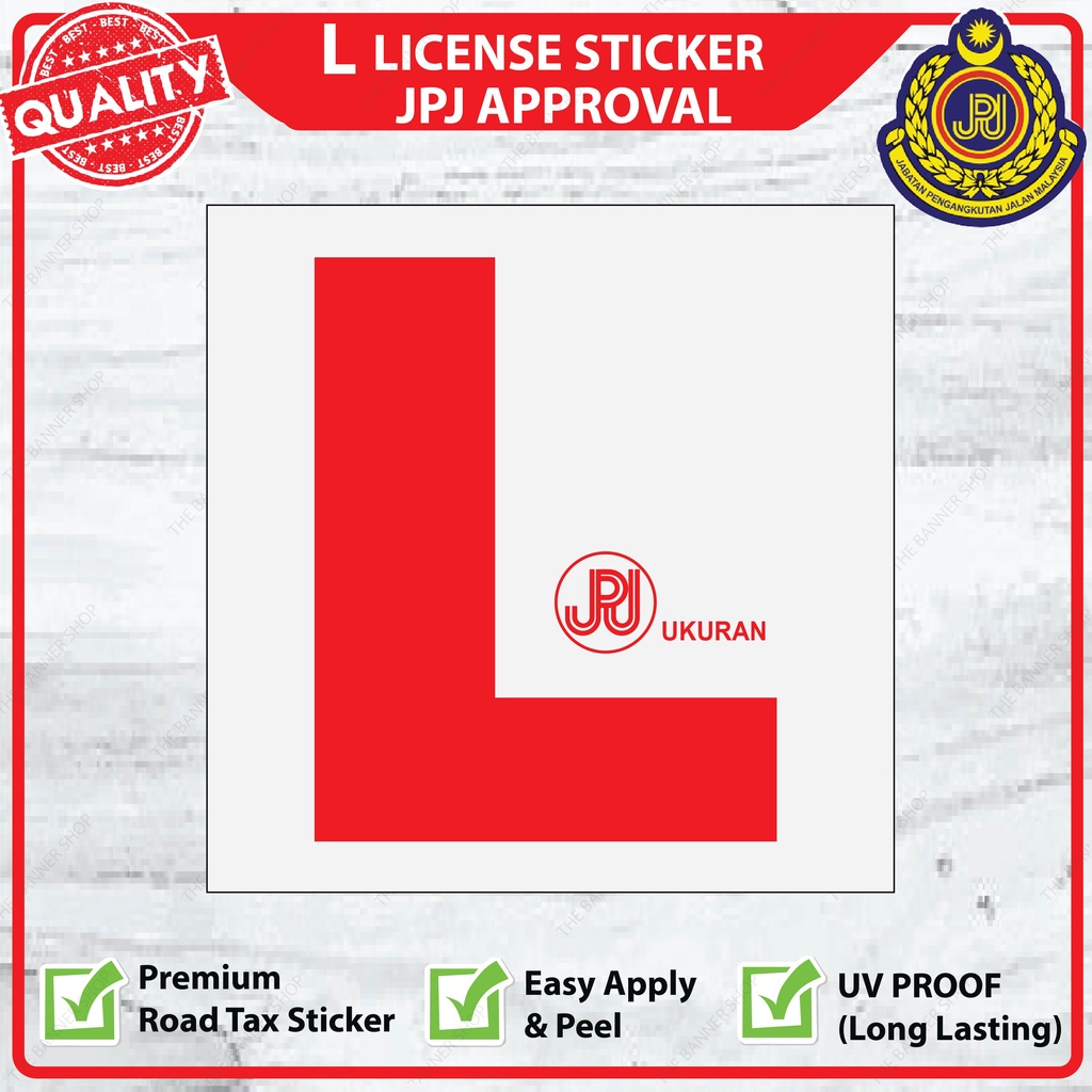 L License Sticker for Cars & Motor, Pelekat L license Kereta & Motor ...