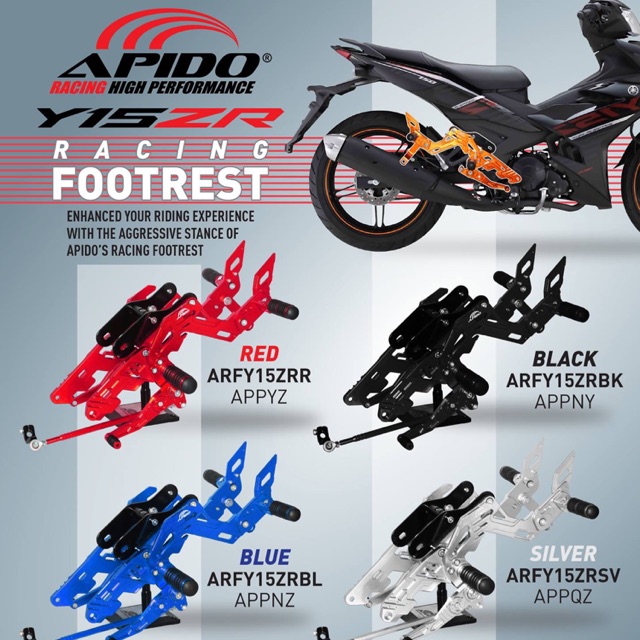 APIDO Y15ZR RACING FOOTREST ORANGE RED BLACK SILVER Y15 | Shopee Malaysia