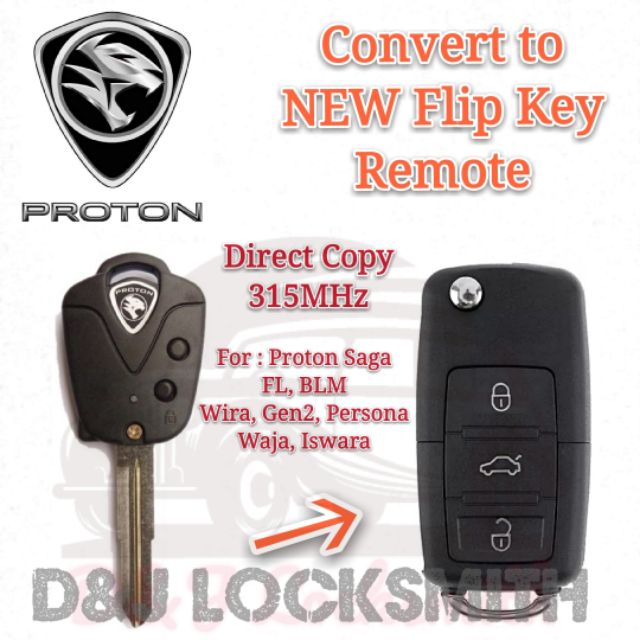 D.I.Y Proton Remote Flip Key Wira Waja Saga Blm Fl Persona GEN2 Alarm ...