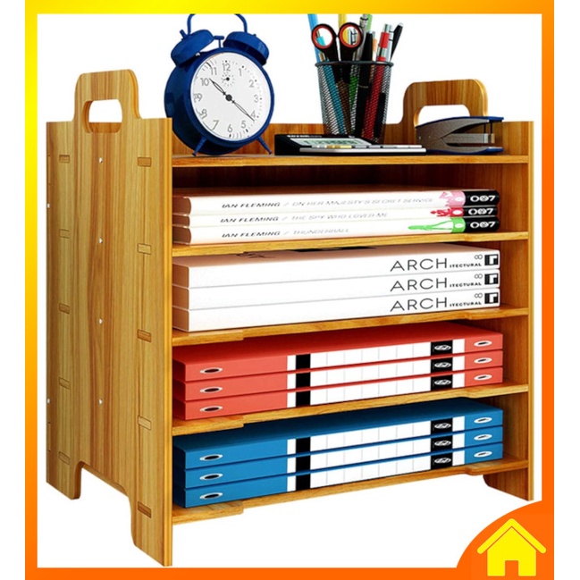[OneHome] Rack Shelf Wood Tray Book File Paper Document Storage ...