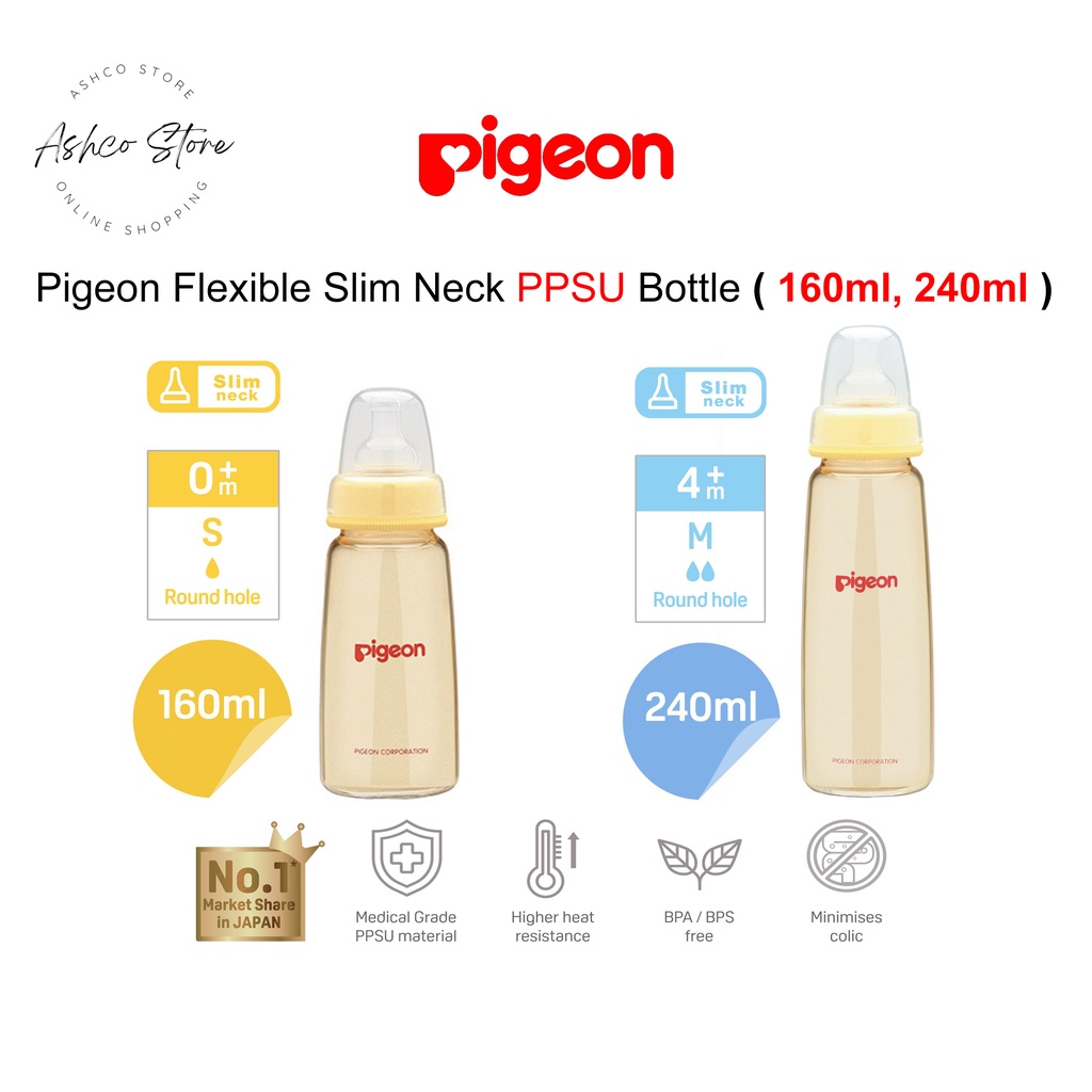 Pigeon PPSU Flexible Slim Neck Nursing Bottle 160ml / 240ml | Shopee Malaysia