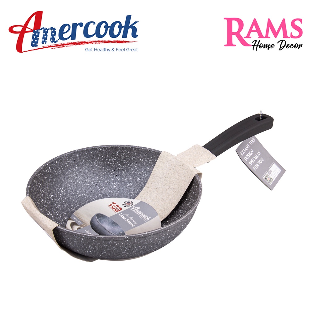 Amercook 24cm Induction Non Stick Open Wok / Kuali Tak Melekat - Newly Improved Lava Stone 2.0 ...