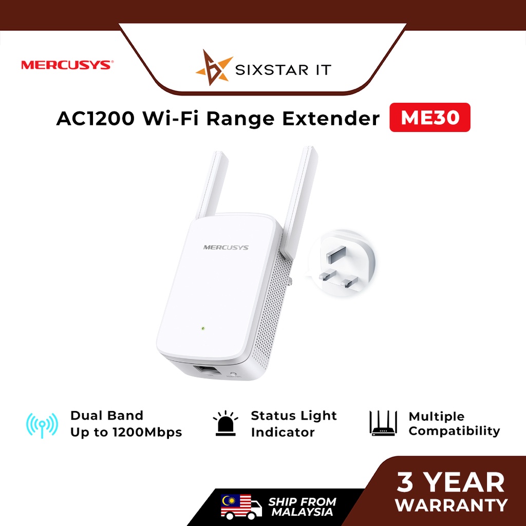 Mercusys Me30 Ac1200 Dual Band Wi Fi Range Extender And Booster Powered By Tp Link Shopee