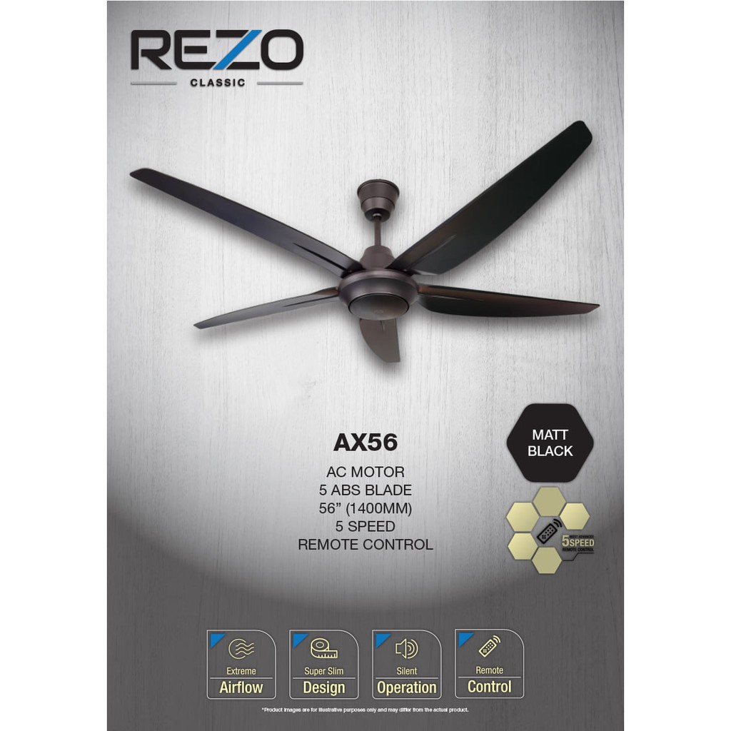 Rezo Ceiling Fan AX56 56 Inch 5 Metal Blades Heavy Duty Motor 5 Speed ...