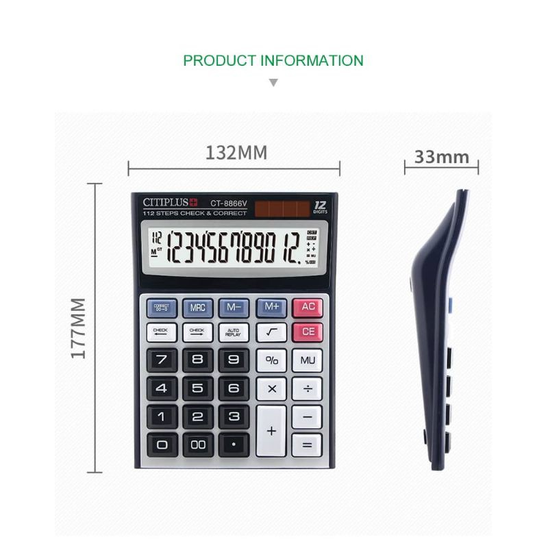 CITIPLUS Electronic Calculator CT-8866V II 12-Digit Electronic Solar ...