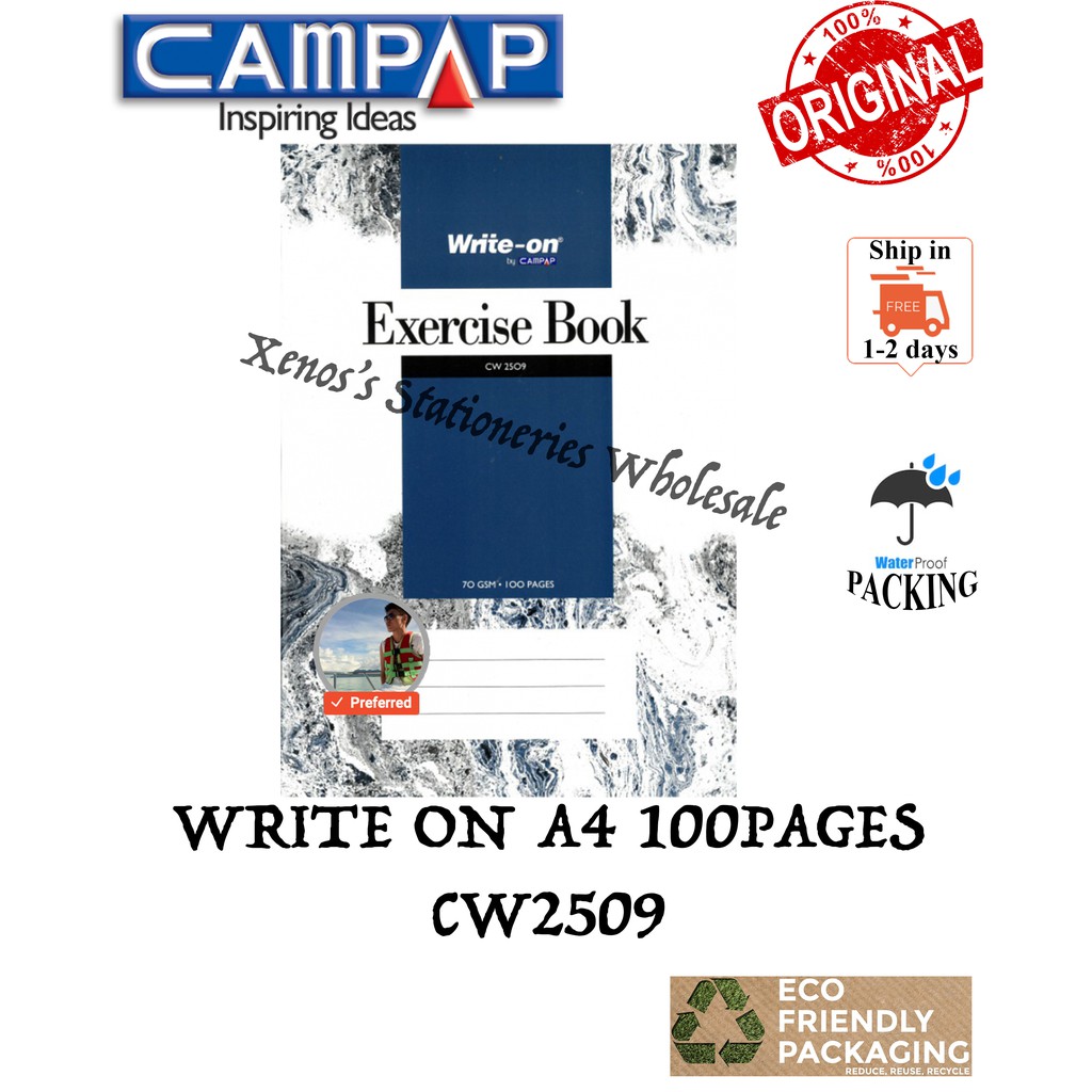 Campap Write On A4 Exercise Note Book A4 80P (CW2506)/ 100P (CW2509 ...
