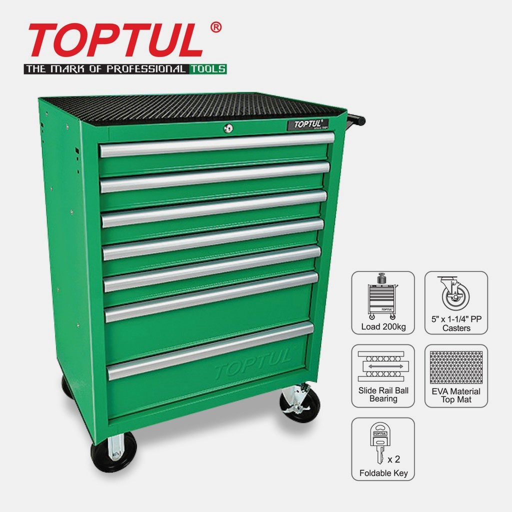 TOPTUL W/7 Drawer Mobile Tool Trolley - 157pcs Mechanical Tool Set (GE ...