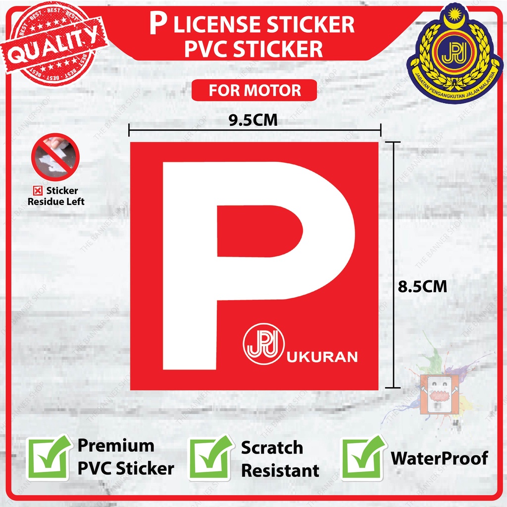P License Sticker for Cars & Motor, Pelekat P license Kereta & Motor ...