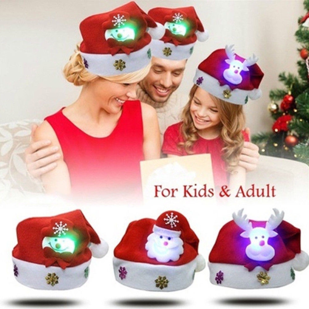 LED Christmas Hats Light Up Cap Santa Claus Hat Snowman Elk Xmas Hat ...