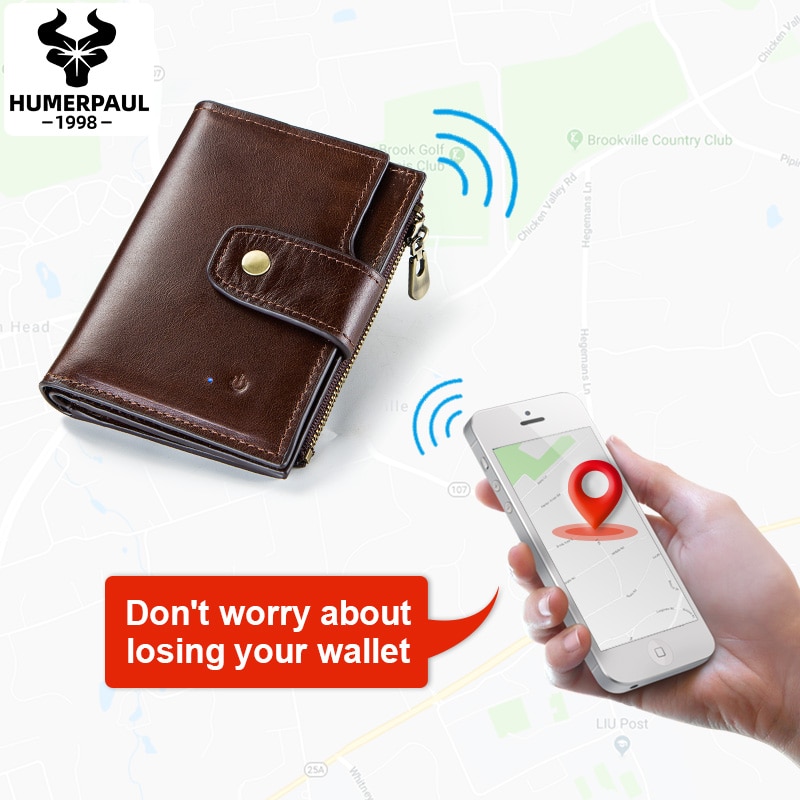 Humerpaul RFID Leather Smart Wallet with Alarm GPS Map | Shopee Malaysia