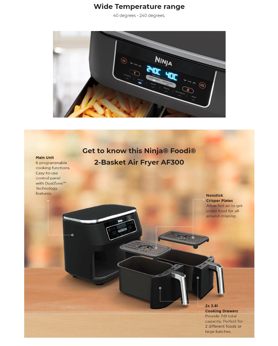 Ninja AF300 7.6L Foodi Dual Zone Air Fryer | ESH | Shopee Malaysia