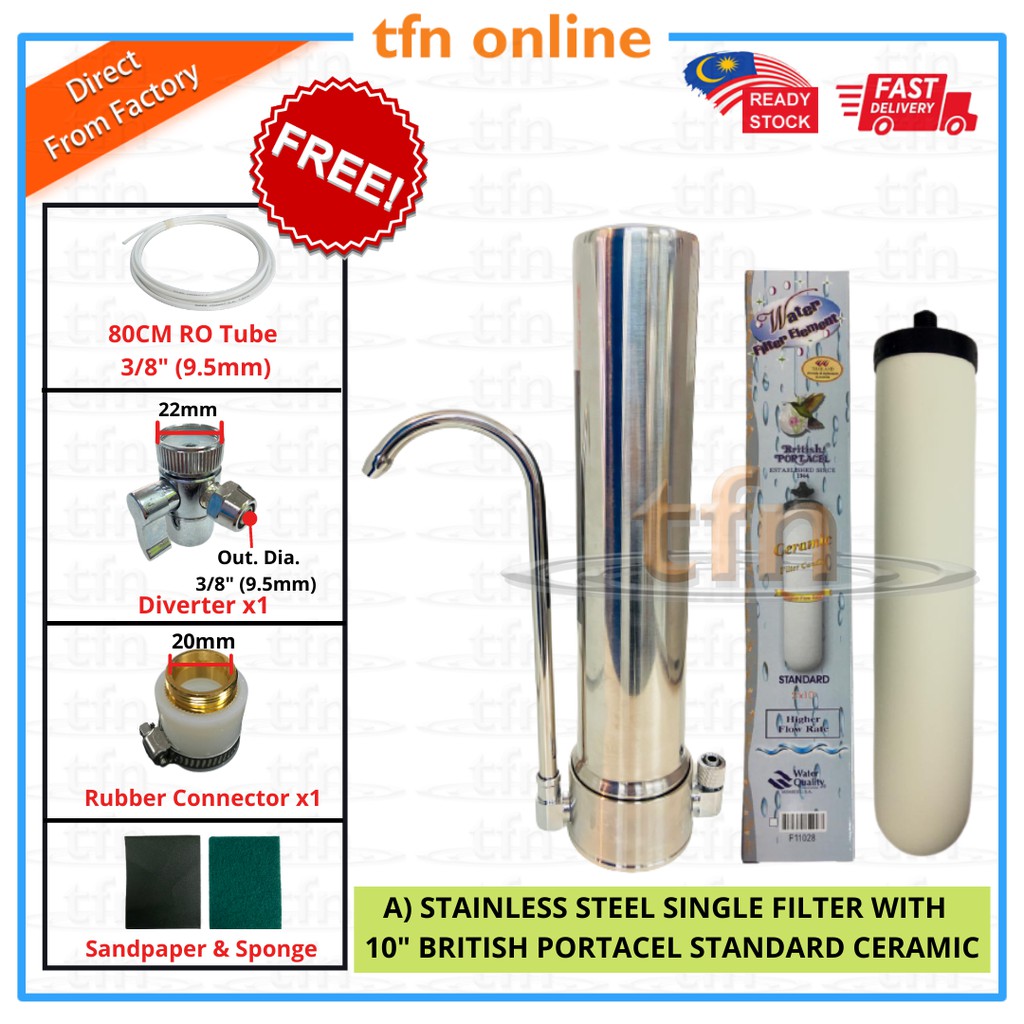 TFN Stainless Steel Water Filter Single With 10" British Portacel ...