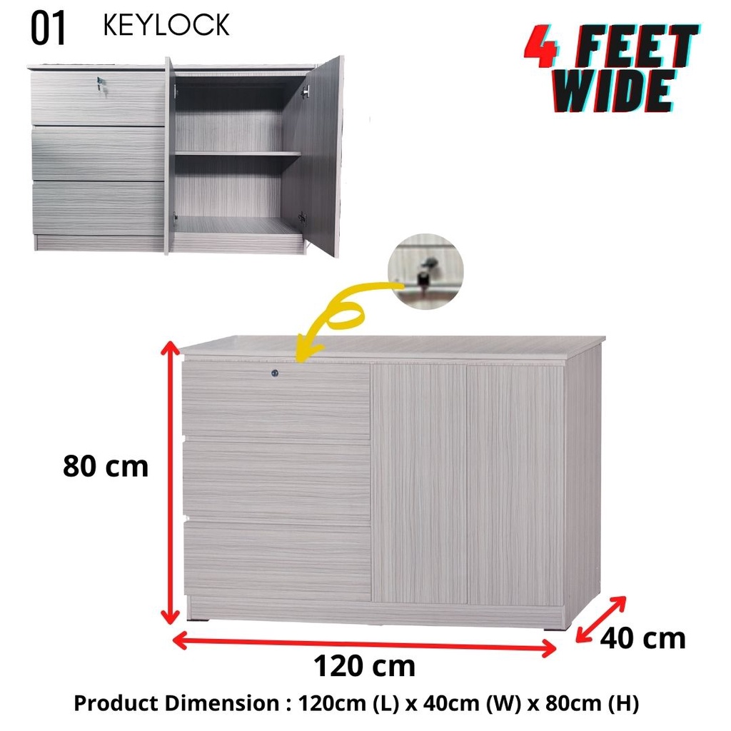 STARS 4ft Storage Cabinet with Locker Almari Kabinet with Lock Wooden ...