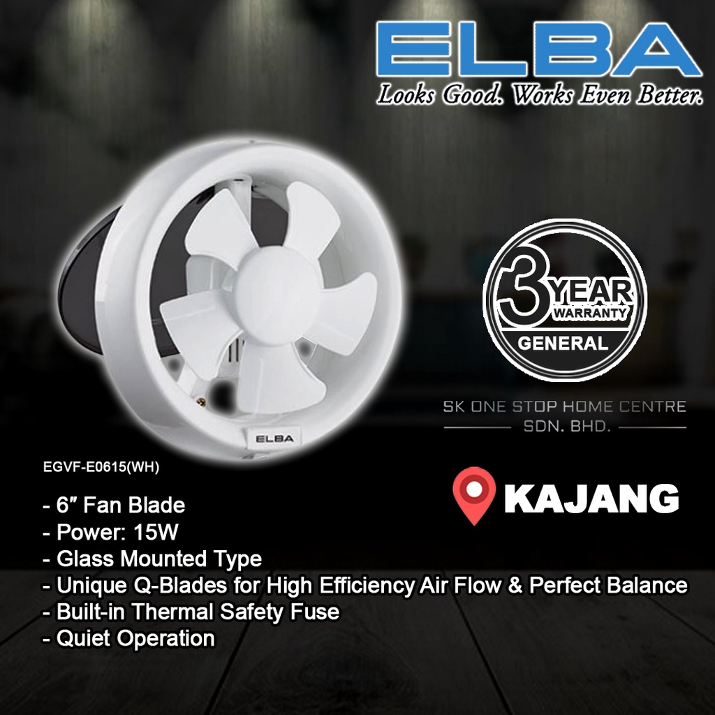 (AUTHORISED DEALER) ELBA EGVF-E0615 6" GLASS MOUNTED VENTILATION FAN ...