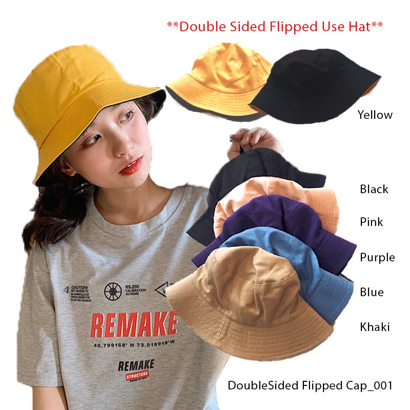 Double Sided Flipped Cap Bucket Hat Unisex Women Men Fashion Bob Caps ...