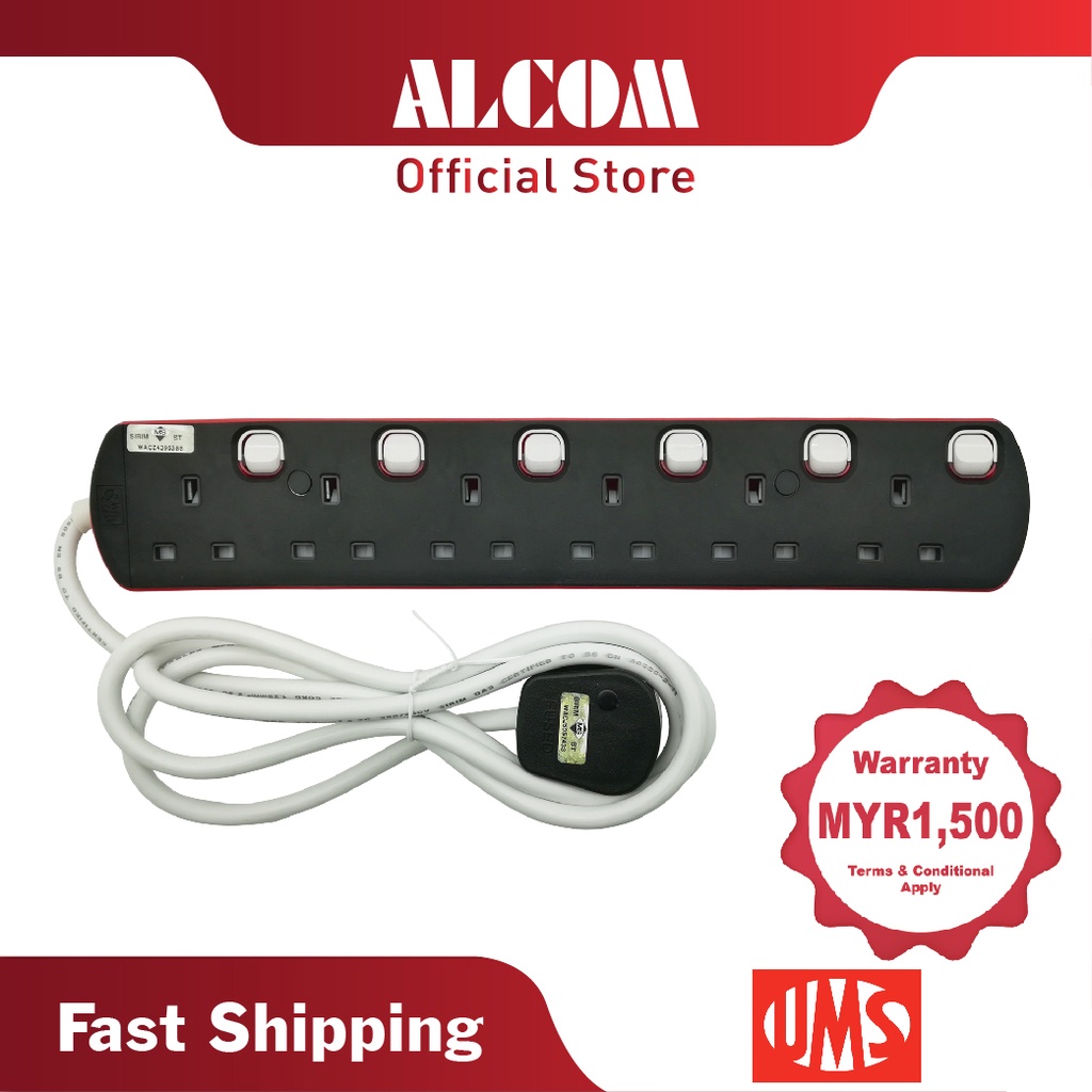 UMS TS8 Series Extension Plug Socket with 4, 5, 6 Gang, 1.8m, Surge ...