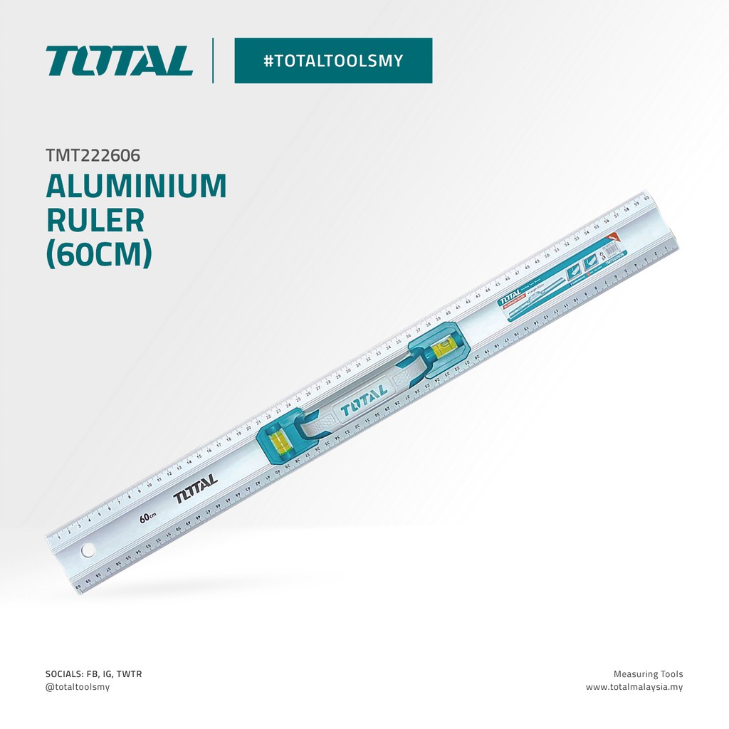 TOTAL Aluminium Ruler With 2 Spirit Bubbles/Levels In Horizontal ...