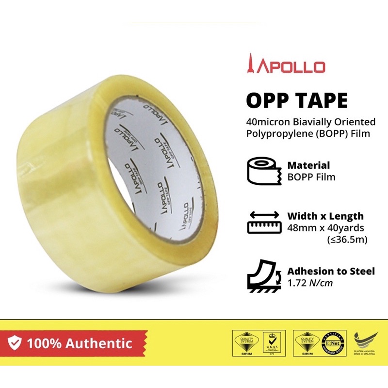 APOLLO OPP Tape 40micron (Transparent/Brown) - 48mm x 40yard- Opp Tape ...