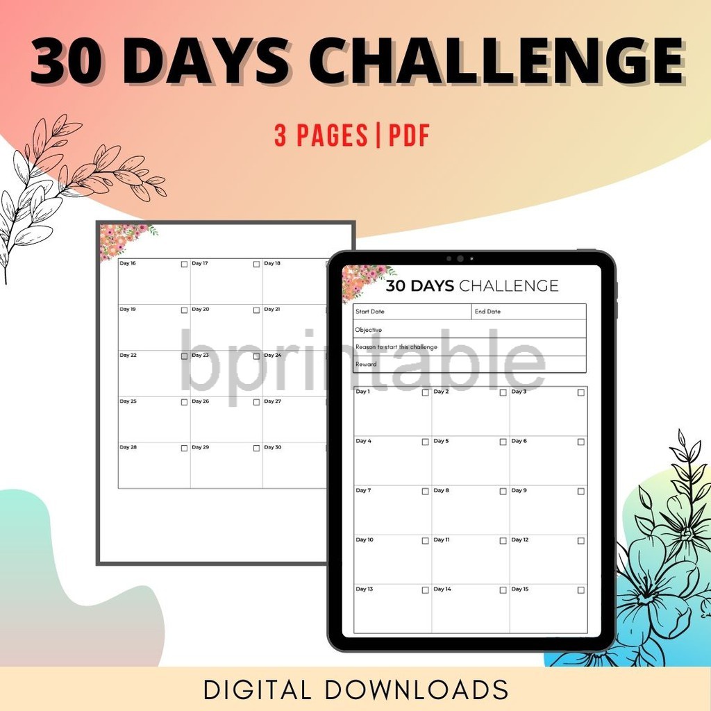 [PDF] Editable 30 Day Challenge Printable - To Do List - Days of the ...