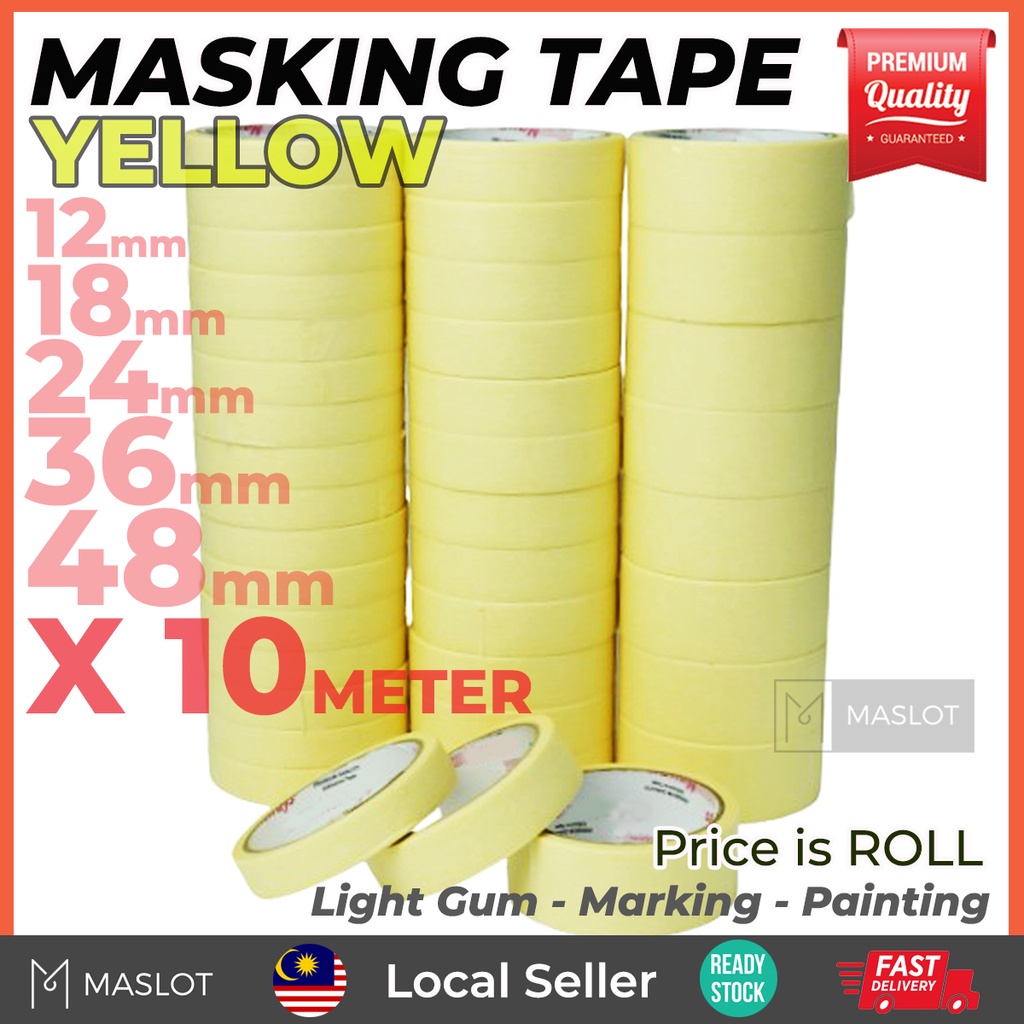 Yellow Masking Tape 12mm 18mm 24mm 36mm 48mm X 10 Meters | Shopee Malaysia