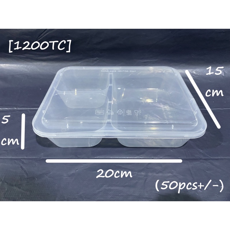 1200TC | Rectangular 3 compartment Plastic Container With Lid | 50pcs ...