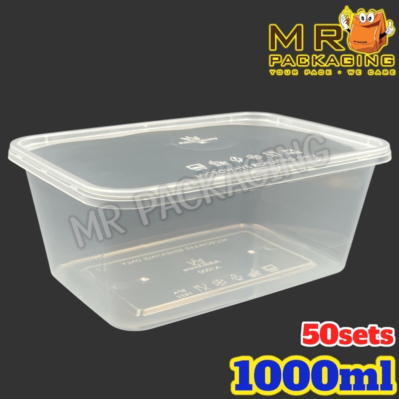 1000ml Rectangular Container & Lid [ 50sets± ] ABBAware TAGE Disposable ...