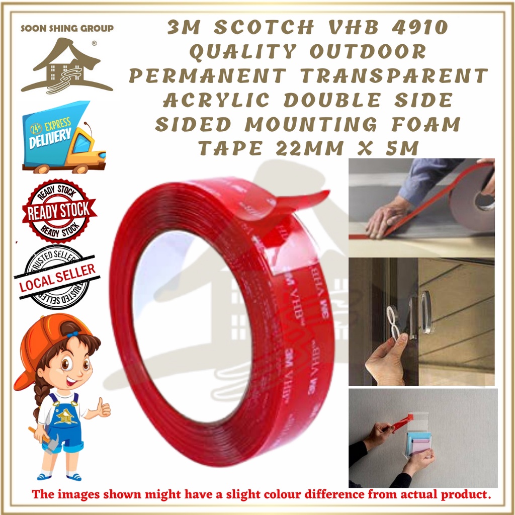 3M Scotch VHB 4910 Quality Outdoor Permanent Transparent Acrylic Double Side Sided Mounting Foam ...