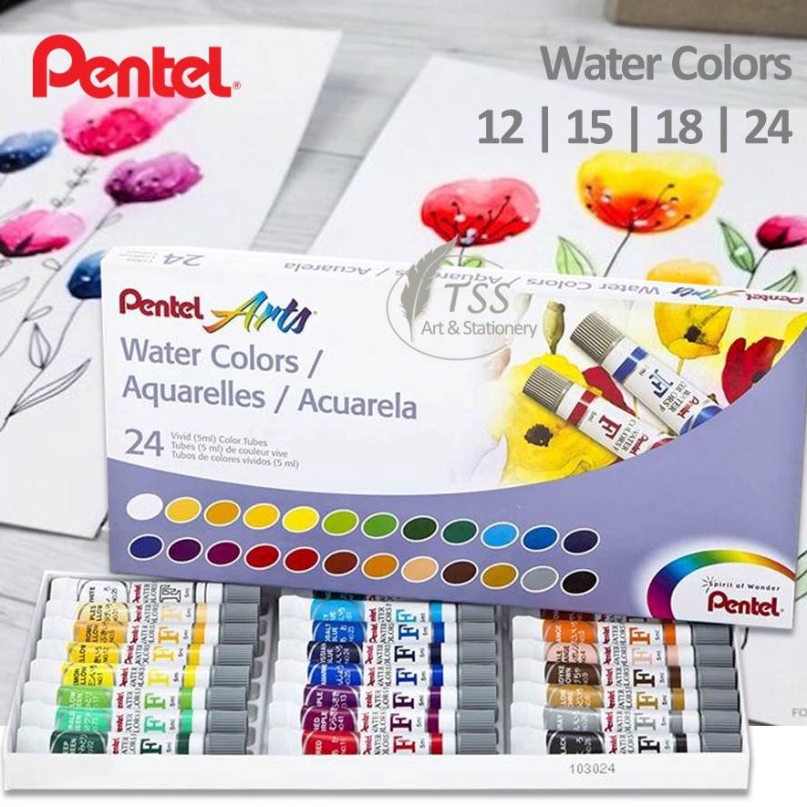 Pentel Watercolours 12 / 15 / 18 / 24 Colours Set (5ml) | warna air ...
