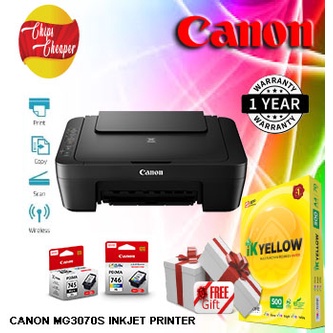 CANON PIXMA MG3070S WIRELESS 3 IN 1 COLOR INKJET PRINTER + RANDOM FREE ...