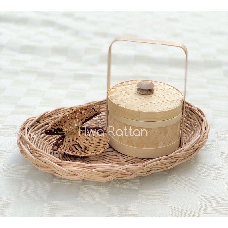 Oval rattan serving tray decor display tea basket plate Dulang rotan ...