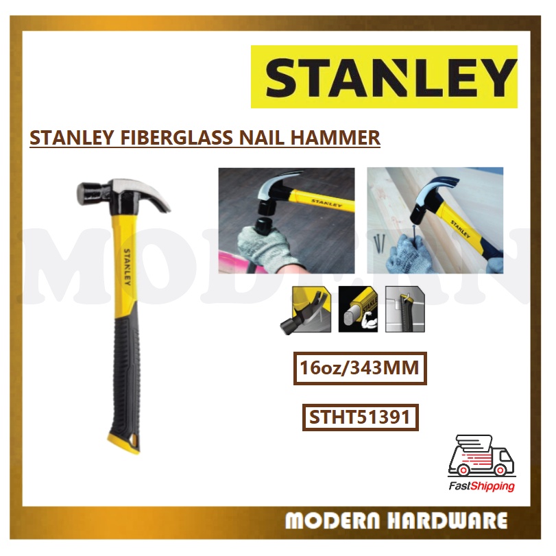 STANLEY 16oz/343MM FIBERGLASS CLAW HAMMER /TUKUL PEMEGANG KELULI ...