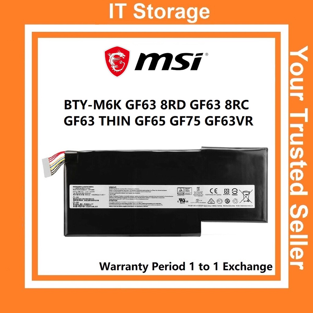 BTY-M6K MSI MS-16R1 16R3 MS-17F3 17F4 GF65 GS63VR 7RF 7RG GF75VR GF63 ...