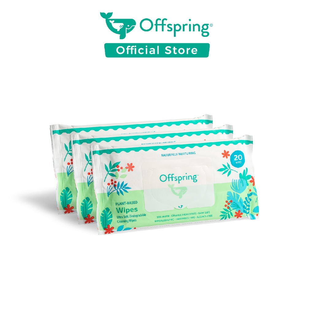 Offspring Biodegradable Plant-Based Baby Wipes 20 ct (3 Packs) [60Pcs ...