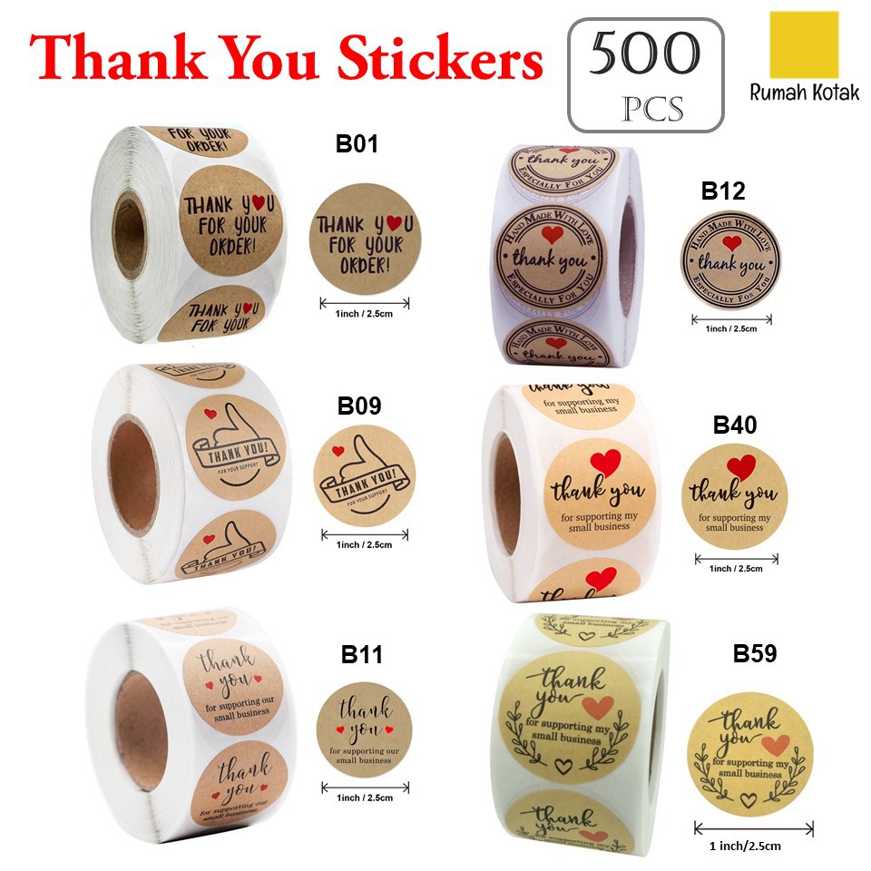 READY STOCK (500pcs/roll) THANK YOU sticker / Terima Kasih / packaging ...