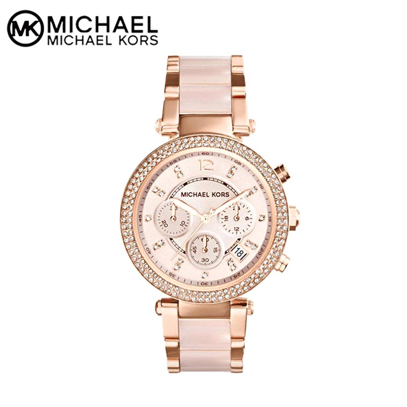 [Original] Michael Kors Parker Blush DIal Crystal Bezel Women Watch ...