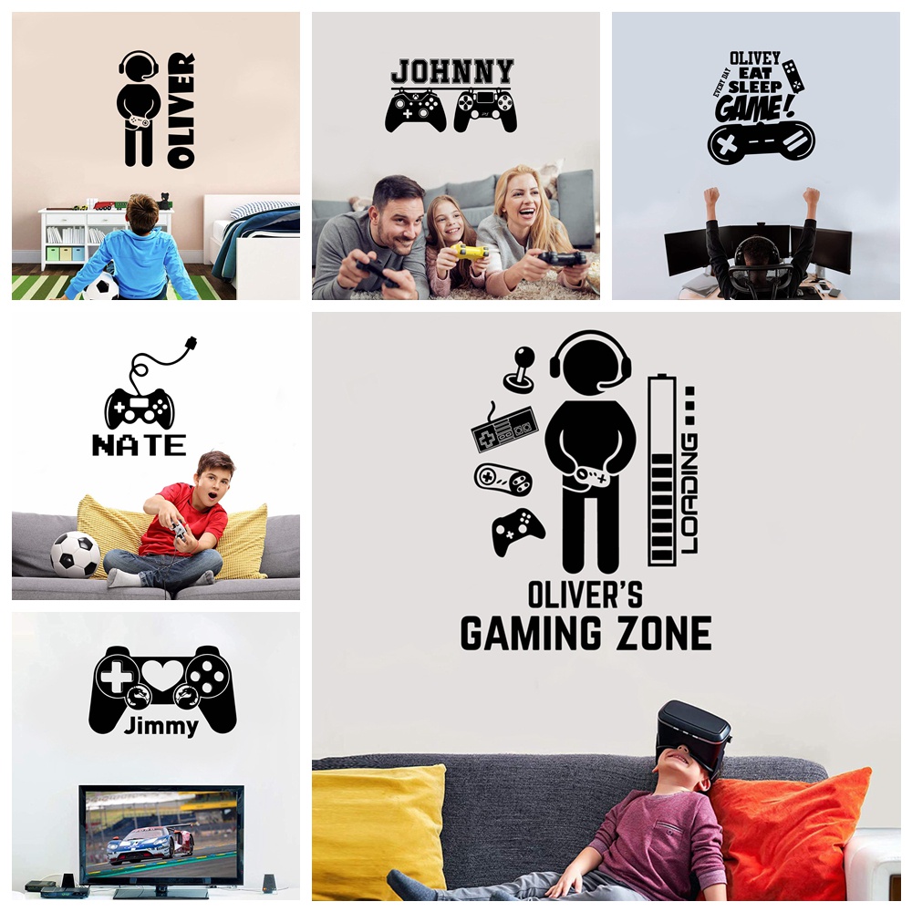 Carved Gamer Custom Name Wall Sticker Vinyl Wallpaper For Kids Boy Room ...