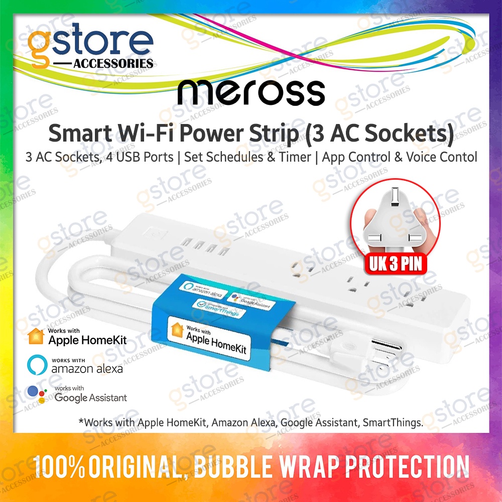 Meross Smart WiFi Power Strip, Extension Cords (3 AC Socket + 4 USB ...