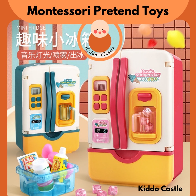 💥Mini Refrigerator Toy Kitchen Playset Magic Refrigerator Spraying Mist ...
