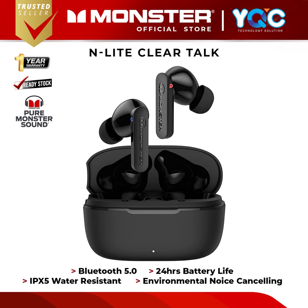 Monster N-Lite Clear Talk Wireless Earphone Bluetooth 5.0 Earphone Mic ...
