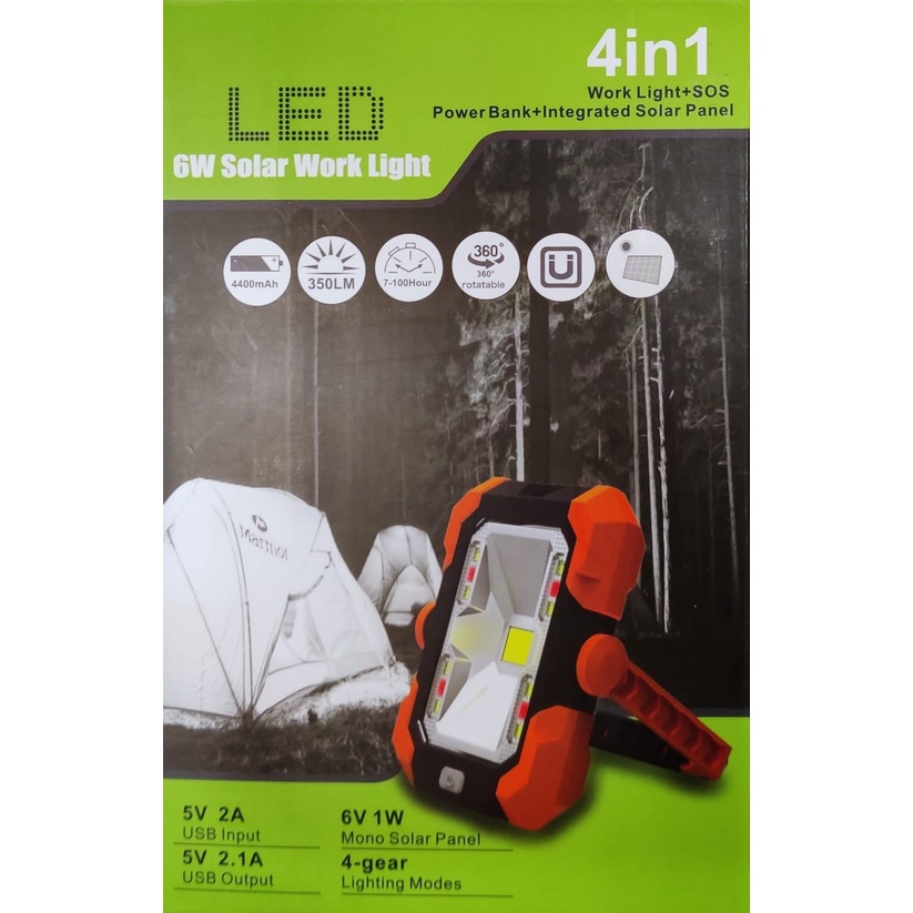 4in1 Portable Solar LED Work Light, Spot Light, Emergency Light, Power ...