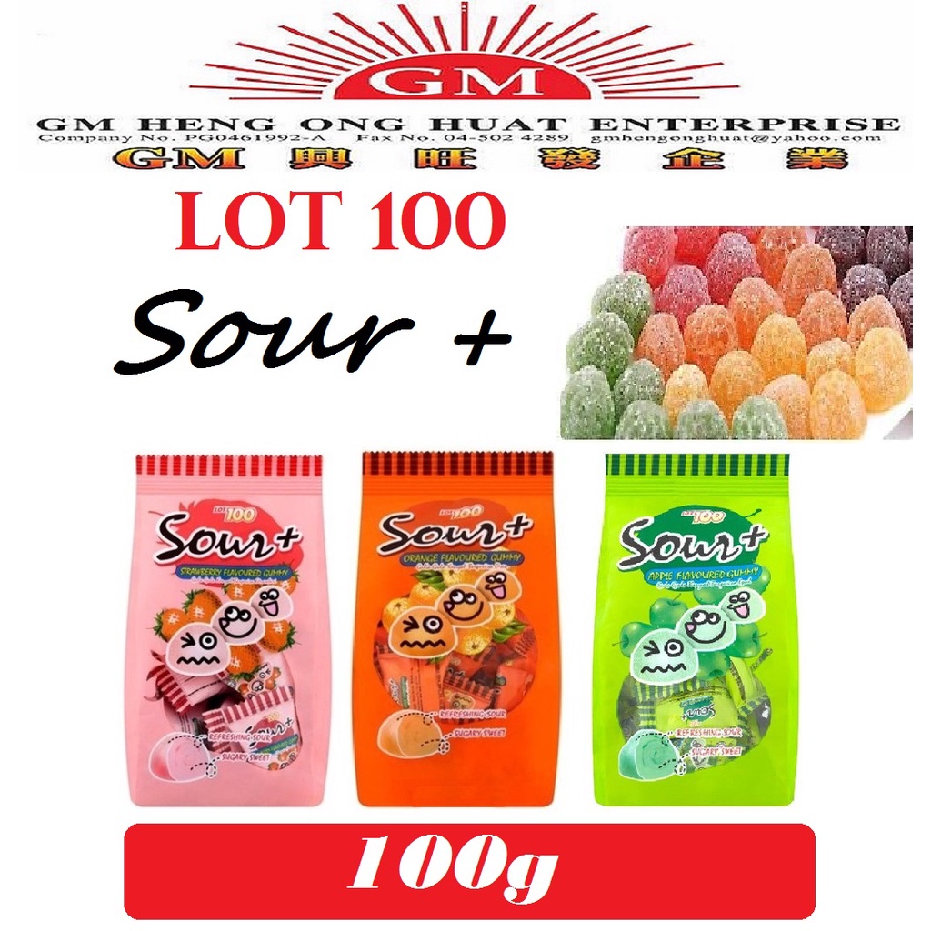 Lot 100 Sour Gummy Candy 100g / Pack (Apple / Orange / Strawberry ...