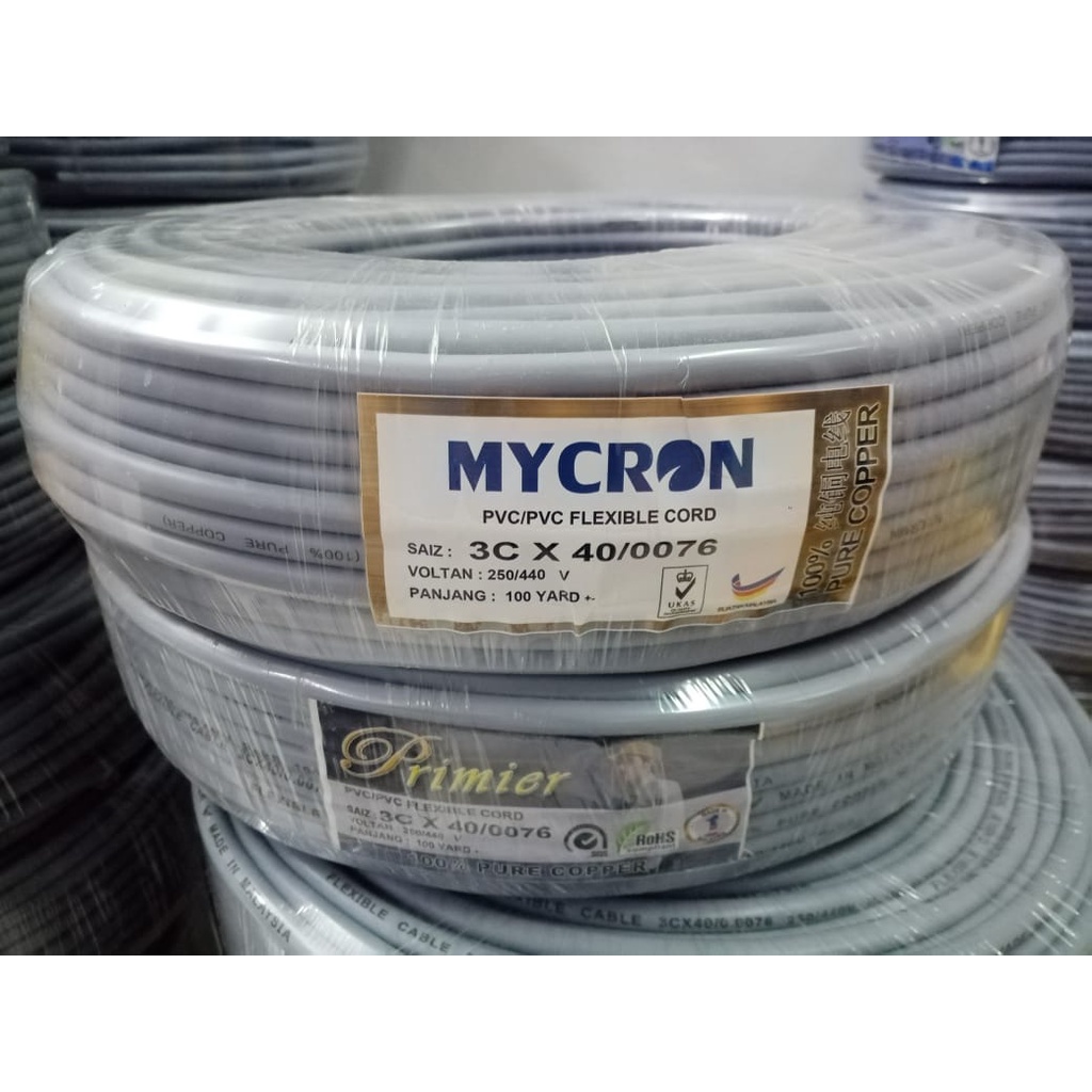 1 Rolls 3 CORE WIRE PVC FLEXIBLE 3 CORD 40/70 (MADE IN MALAYSIA)(100% ...